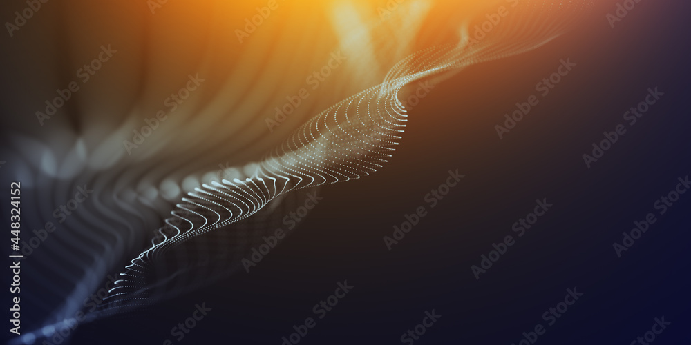 Abstract colorful digital particles wave with bokeh and light ...