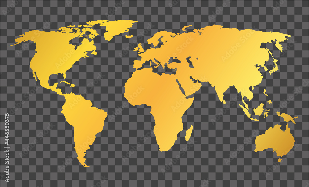gold world map on transparent background Stock Vector | Adobe Stock