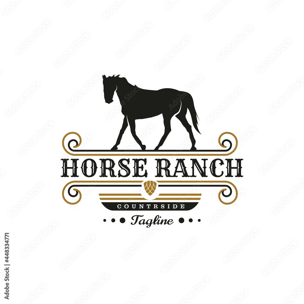 Retro Vintage Silhouette Horse Ranch Logo Design. Countryside western ...