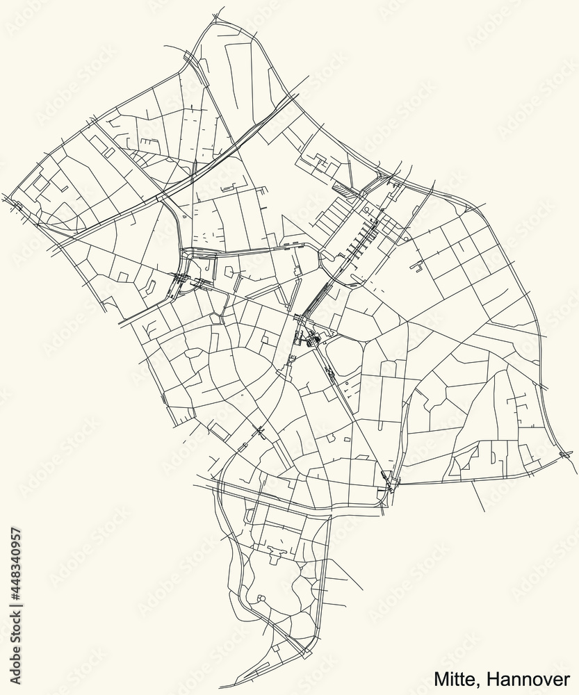 Black simple detailed street roads map on vintage beige background of ...