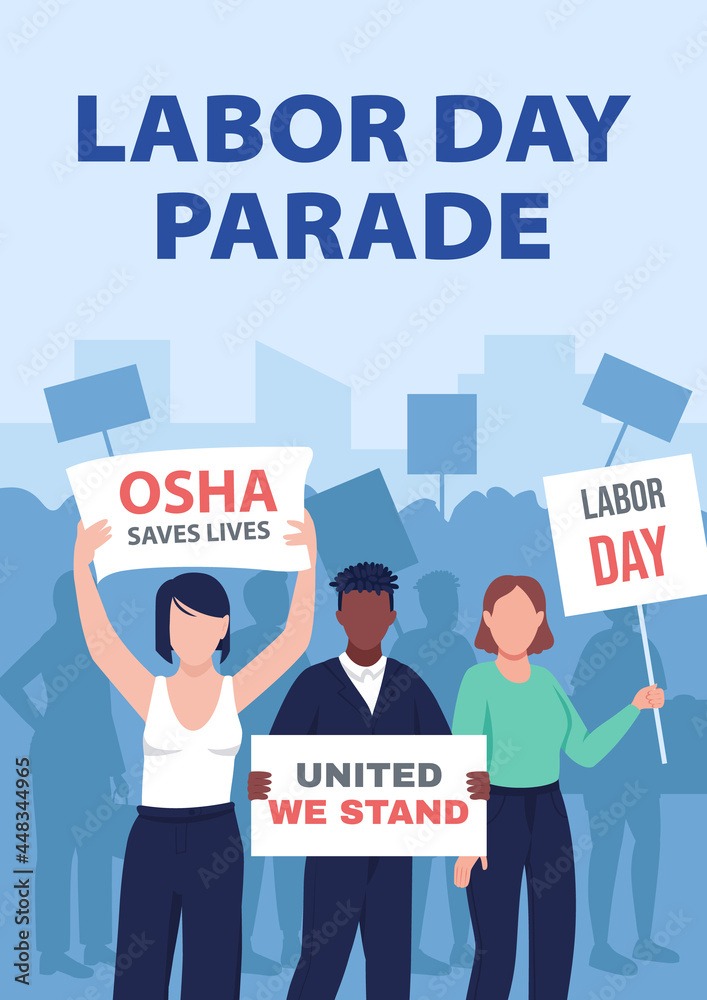 Labor day parade poster flat vector template. Organizing peaceful ...