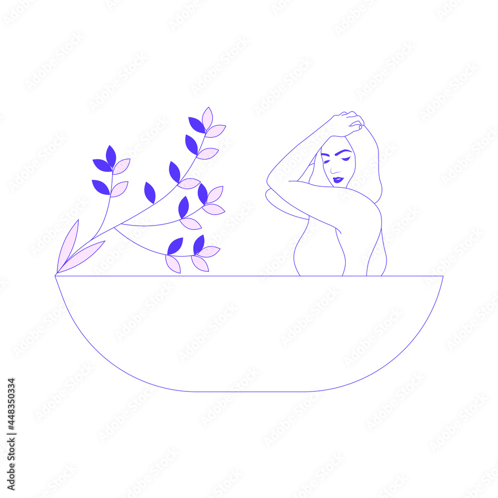 Woman relaxing and bathing in bathtub Hand drawn line art vector stock ...