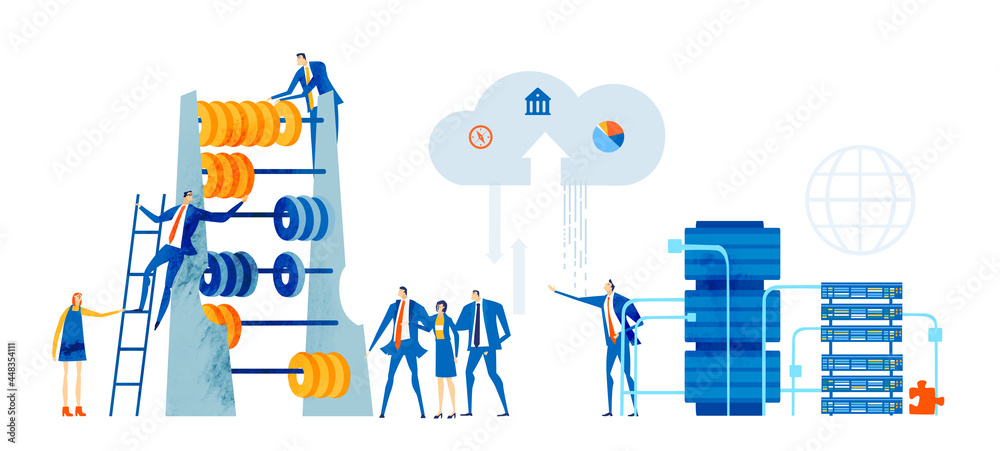 Data center concept with business people. working space, business ...