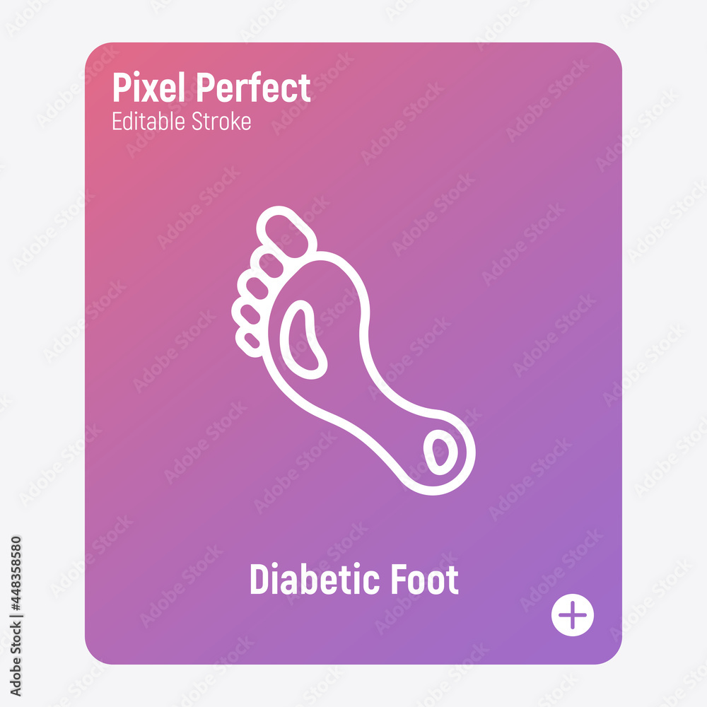 Diabetic foot thin line icon. Open sores on the feet. Pixel perfect ...