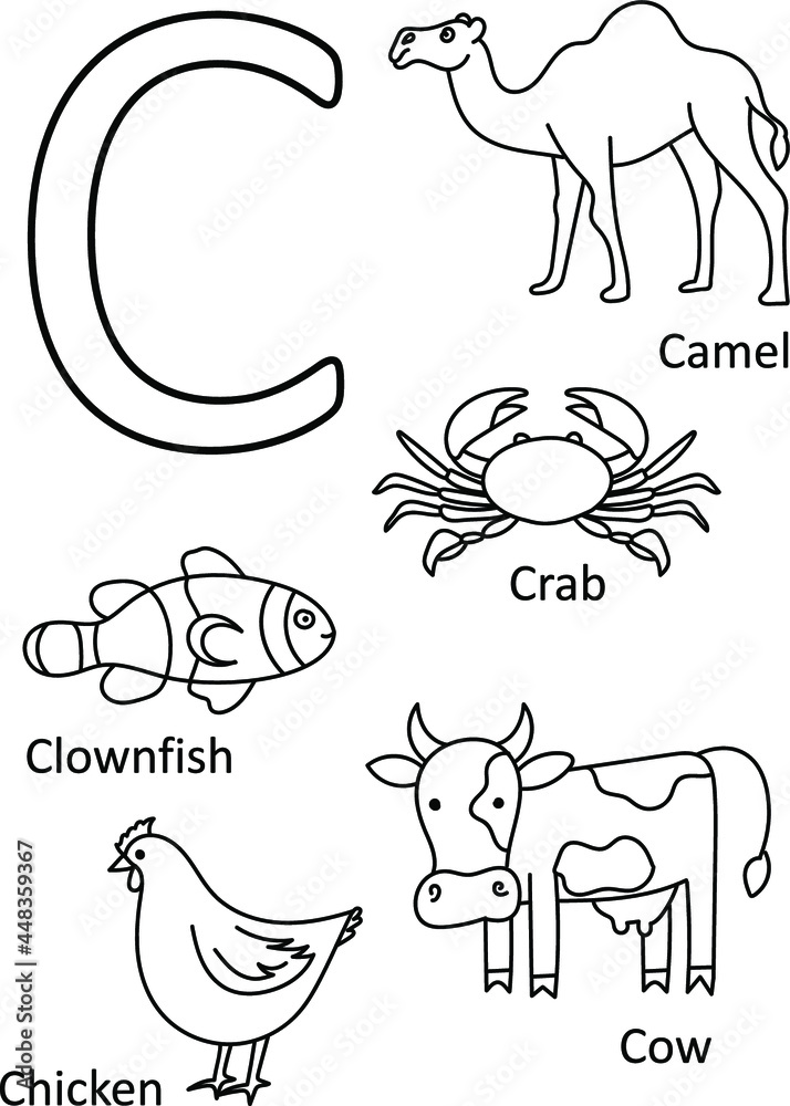 C animals names, Alphabet coloring for kids, Alphabet animals coloring ...