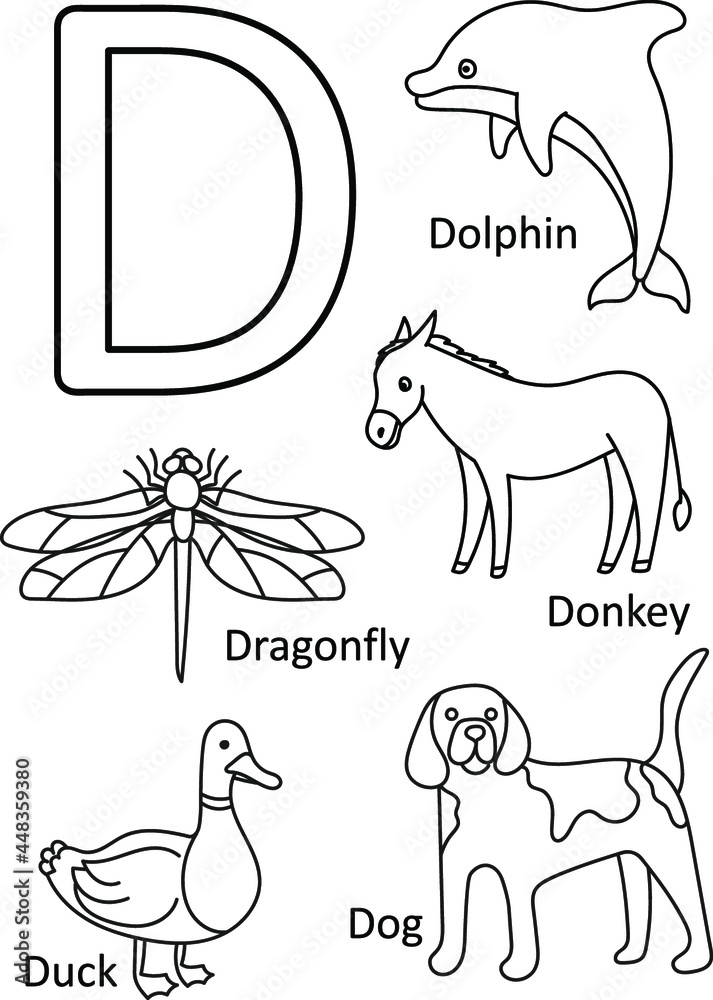 D animals names, Alphabet coloring for kids, Alphabet animals coloring ...