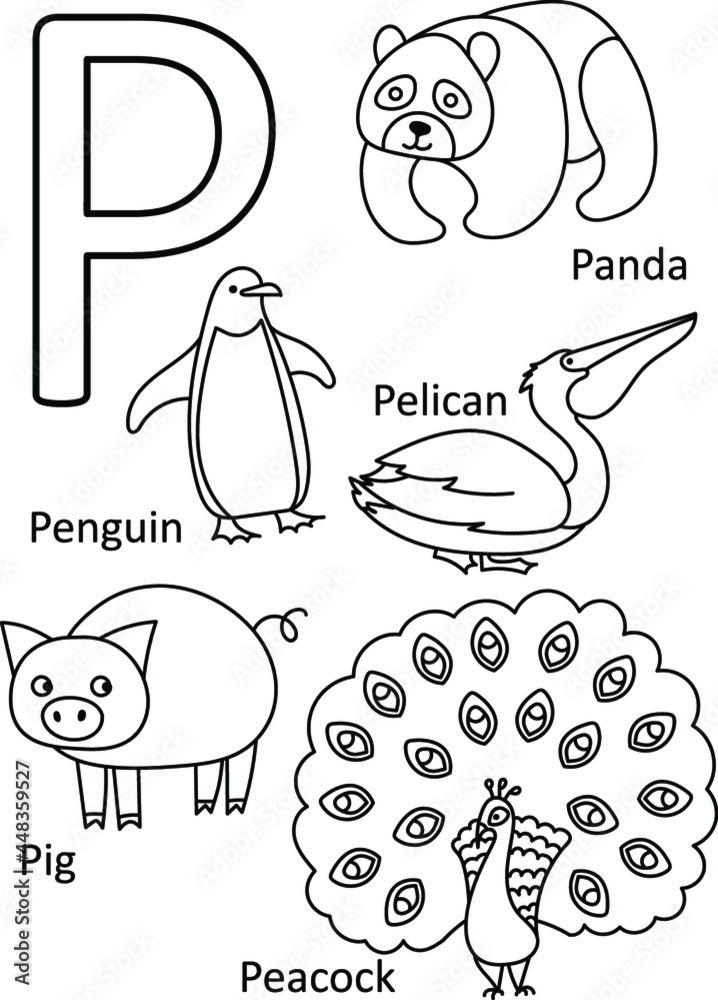 P animals names, Alphabet coloring for kids, Alphabet animals coloring ...