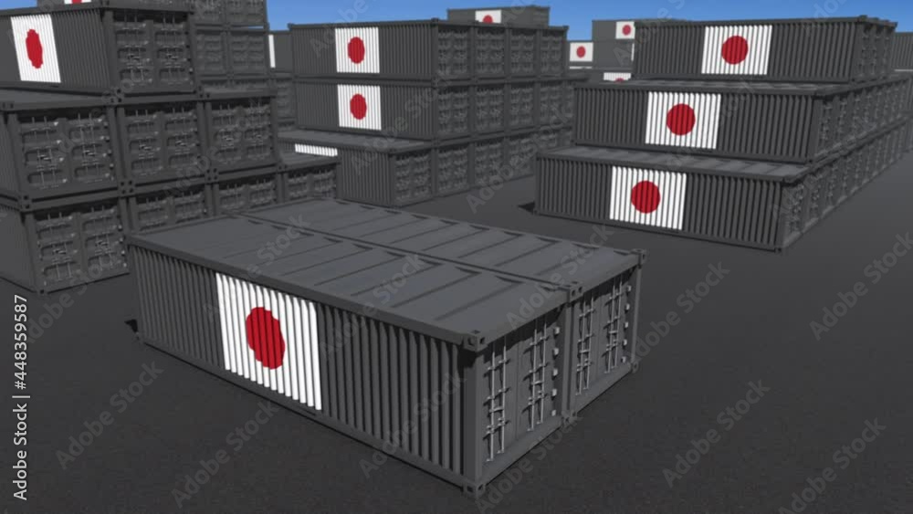 Seamless looping 3d animation of shipping containers with the flag of ...