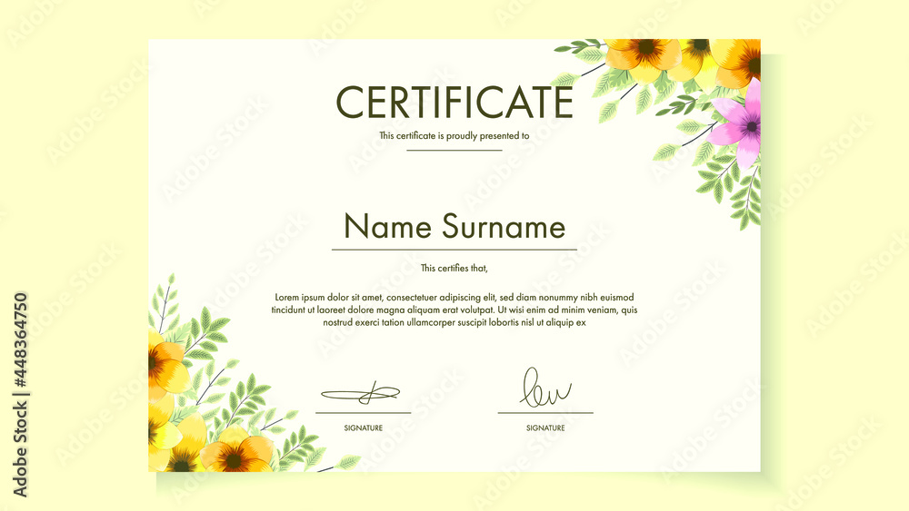 Printable Editable Floral Certificate template with beautiful ...