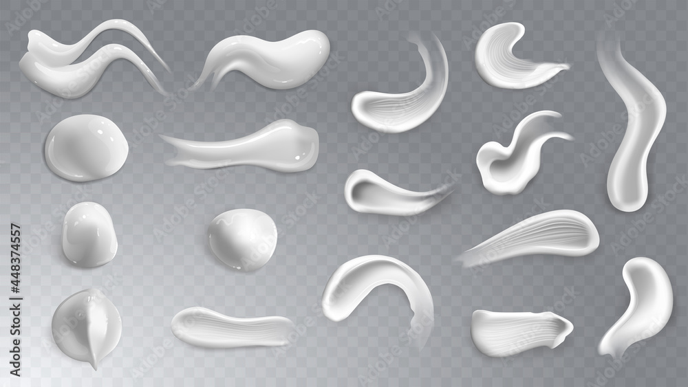Set of realistic cosmetic cream smears. Skincare product of different ...
