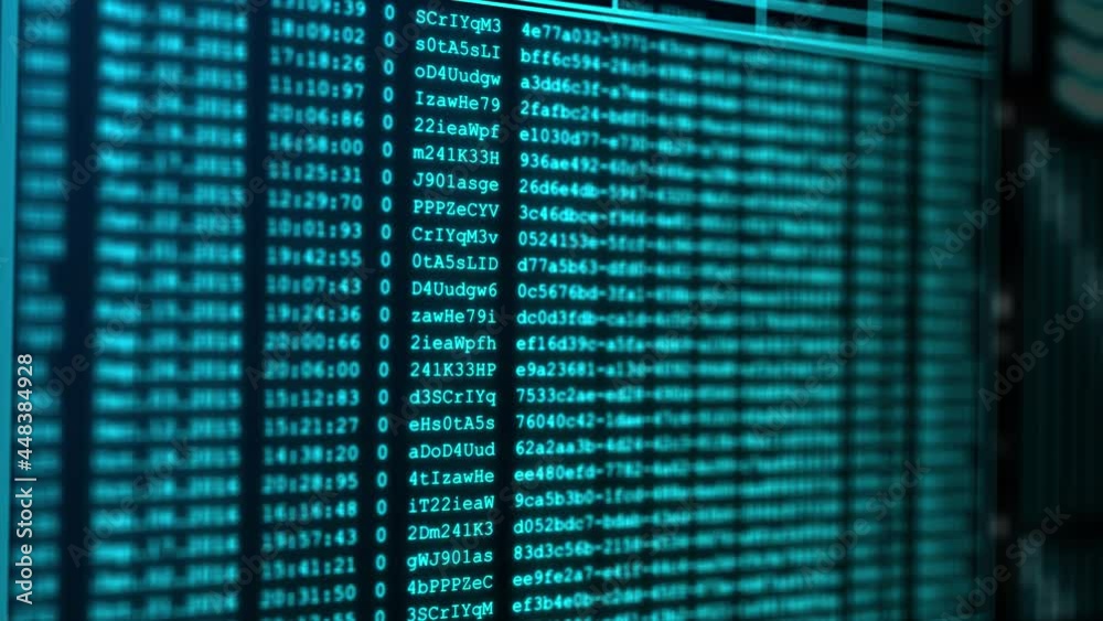 4K Digital server code number. blue background of virtual space with binary animation. Matrix ...