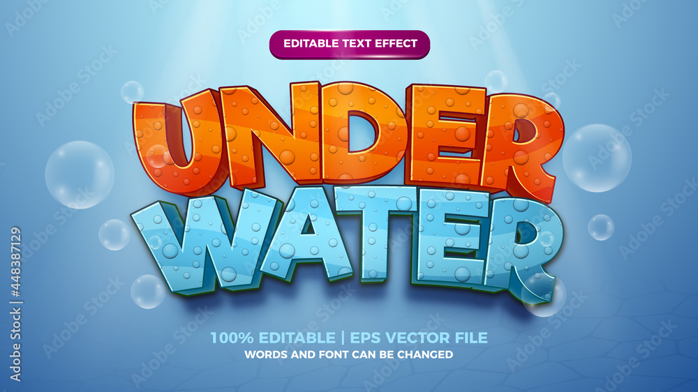 Editable text effect - under water cute cartoon style 3d template on ...