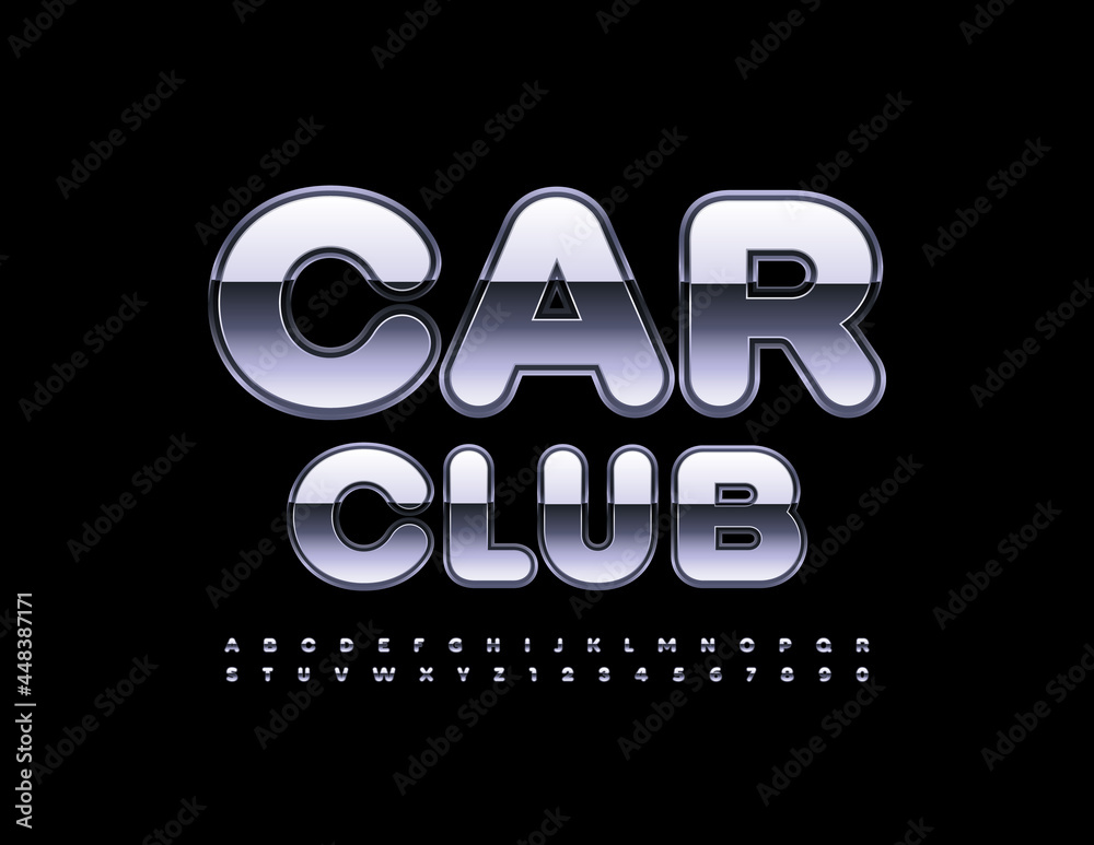 Vector chrome logo Car Club with shiny Alphabet Letters and Numbers set ...