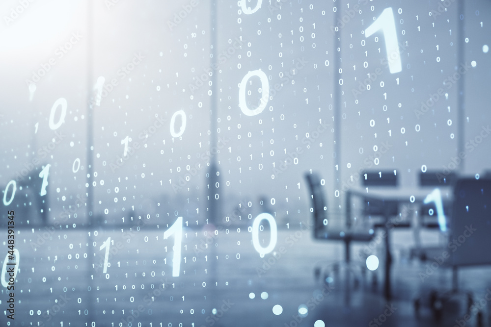 Double exposure of abstract virtual binary code hologram on a modern ...