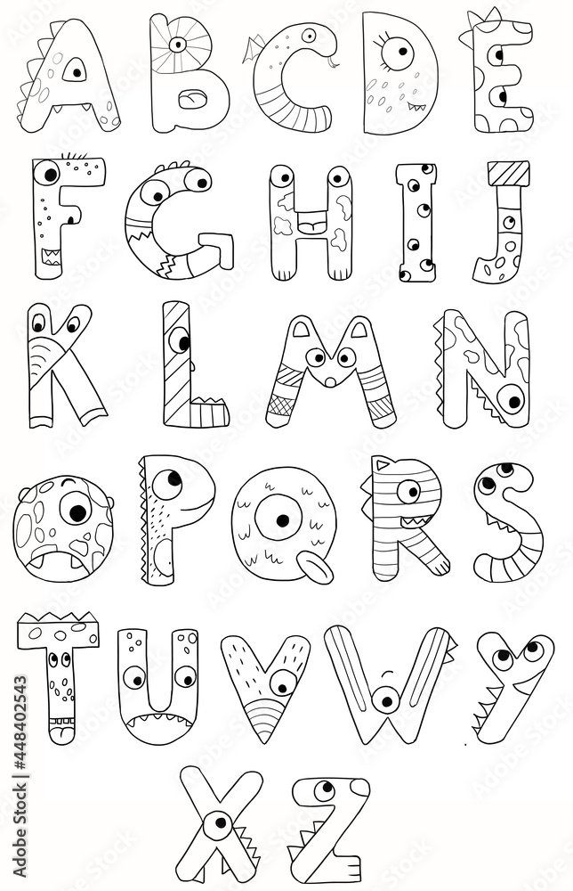 Cute monster dinosaur full colorless coloring book children english ...