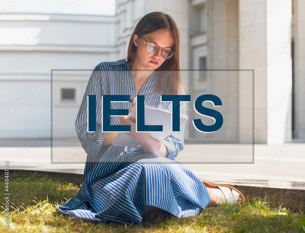 IELTS word. Woman learning, studying and preparing for English language ...