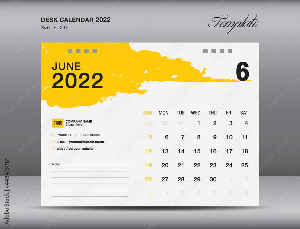 Desk calender 2022 design, June month template, Calendar 2022 template ...