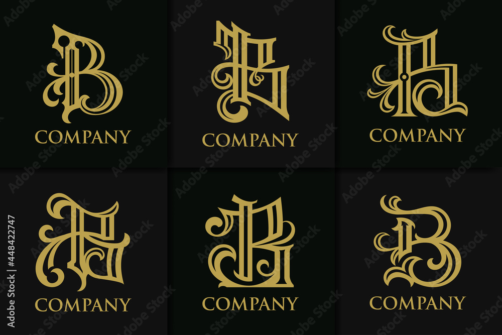 Set monogram letter B vintage collection Premium Vector Stock Vector ...