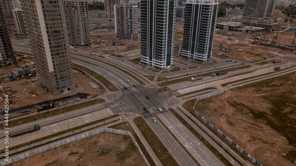 Construction site for a new city block. Construction work is underway ...