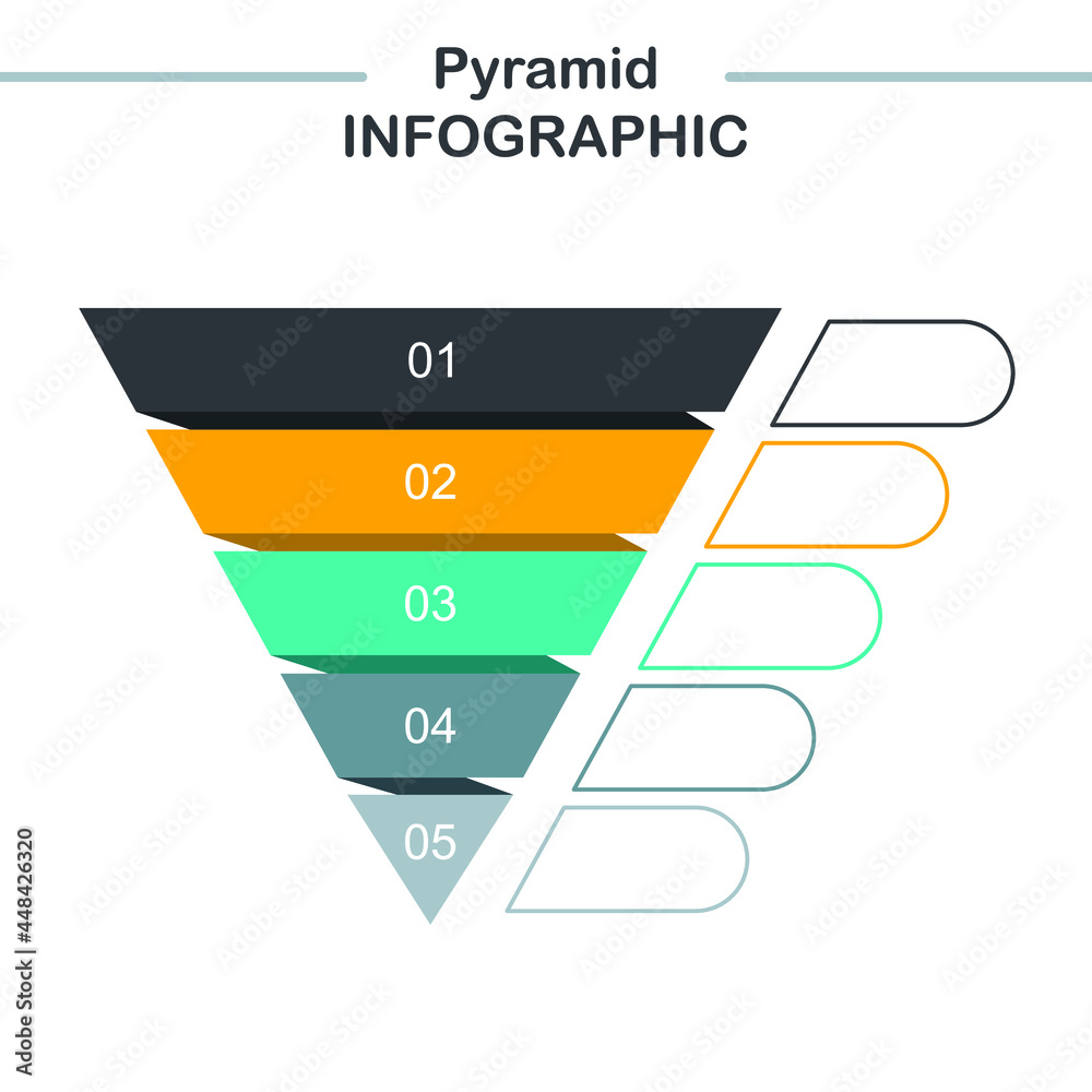 Pyramid Infographic, funnel pyramid business infographic with 5, five ...