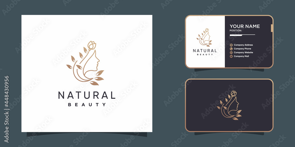 Natural beauty logo with creative line art woman face concept Premium ...