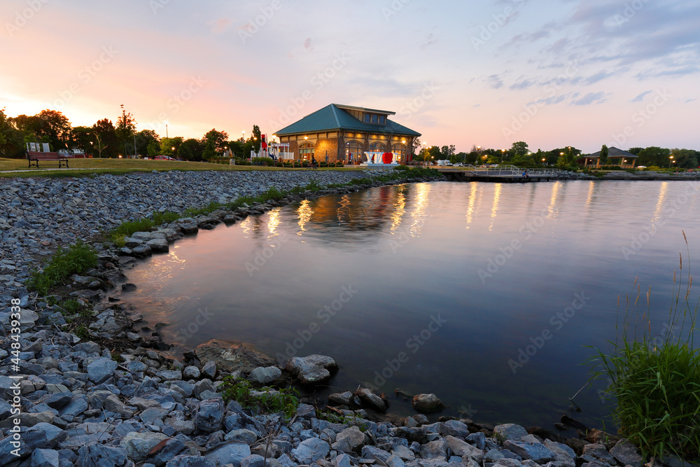 Beautiful sunset of Seneca Lake and Finger Lakes Welcome Center in ...