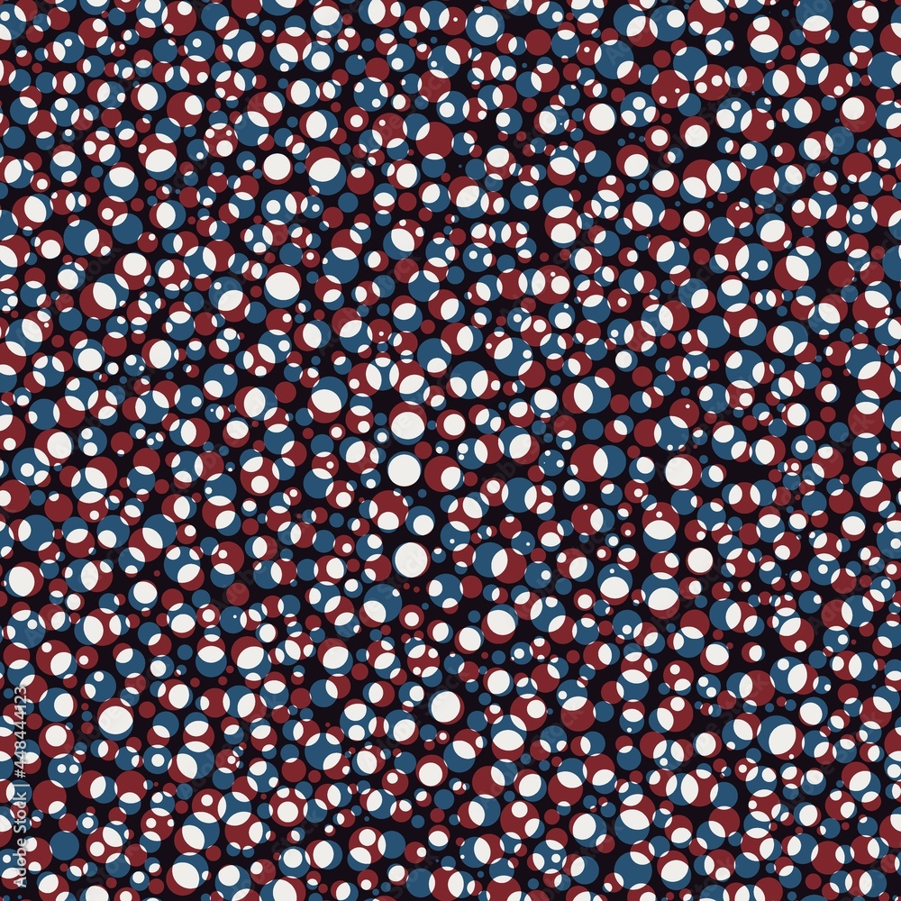 Seamless red and blue overlay circles and shapes pattern for surface ...