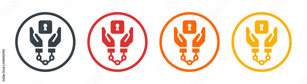 Handcuffed hand icon set. Prisoner symbol vector on round design. Stock ...
