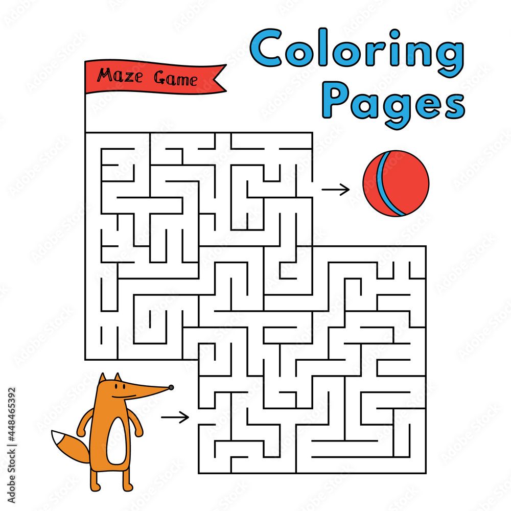 Cartoon fox maze game for small children. Vector illustration for kids ...