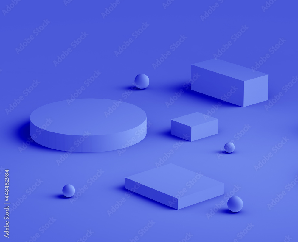 3d royal blue and purple platform minimal studio background. Abstract ...