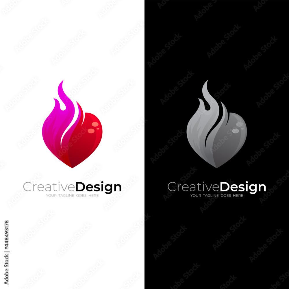 Fire logo and heart design combination, red icon template Stock Vector ...