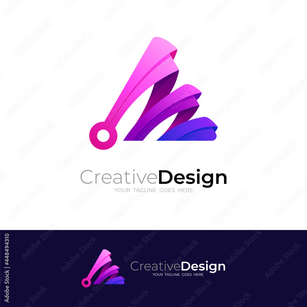M logo with technology design template, Triangle logo and letter m logo ...