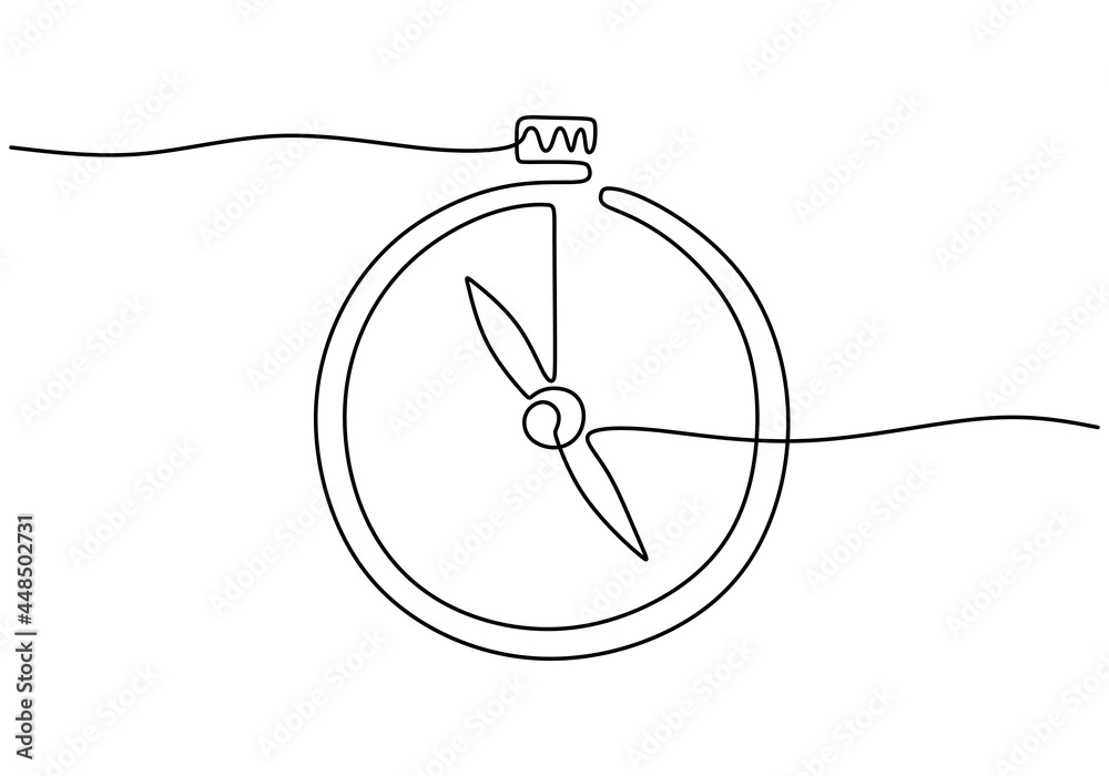 One continuous line drawing of compass with needle for direction hand ...