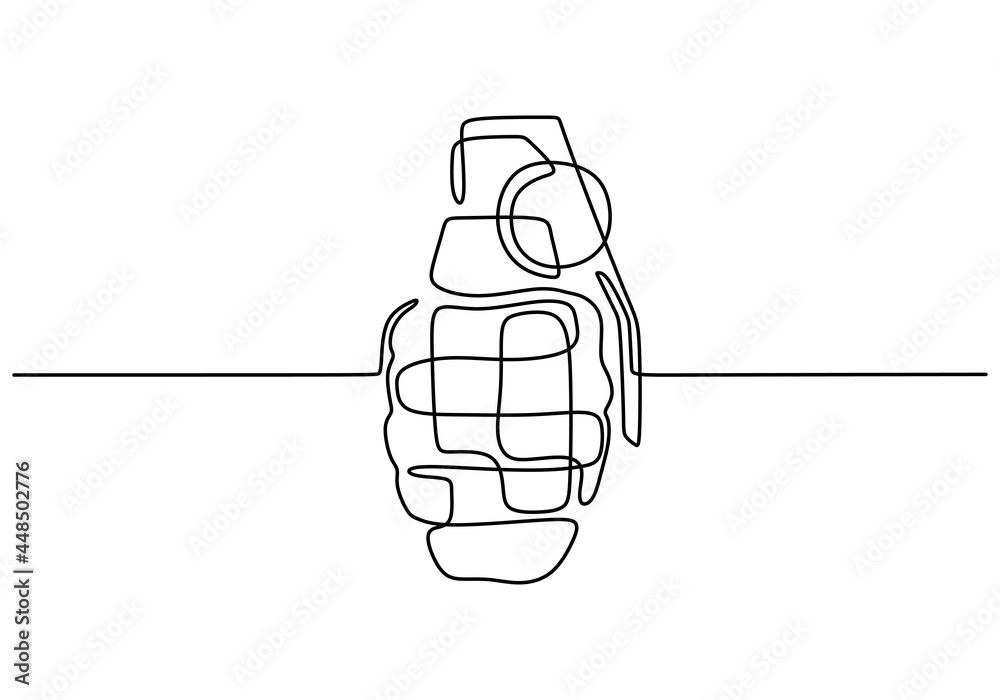 Continuous single line drawing of grenades isolated on white background ...