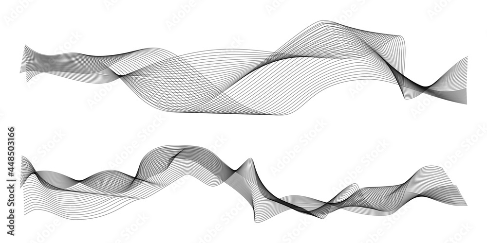 Waves abstract. Graphic line sonic or sound wave elements. Black curve ...