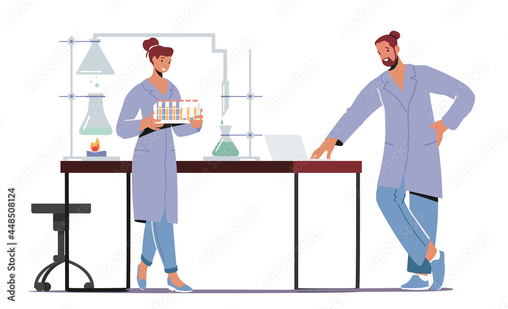 Chemistry Science Invent. Chemists Conducting Experiments and ...