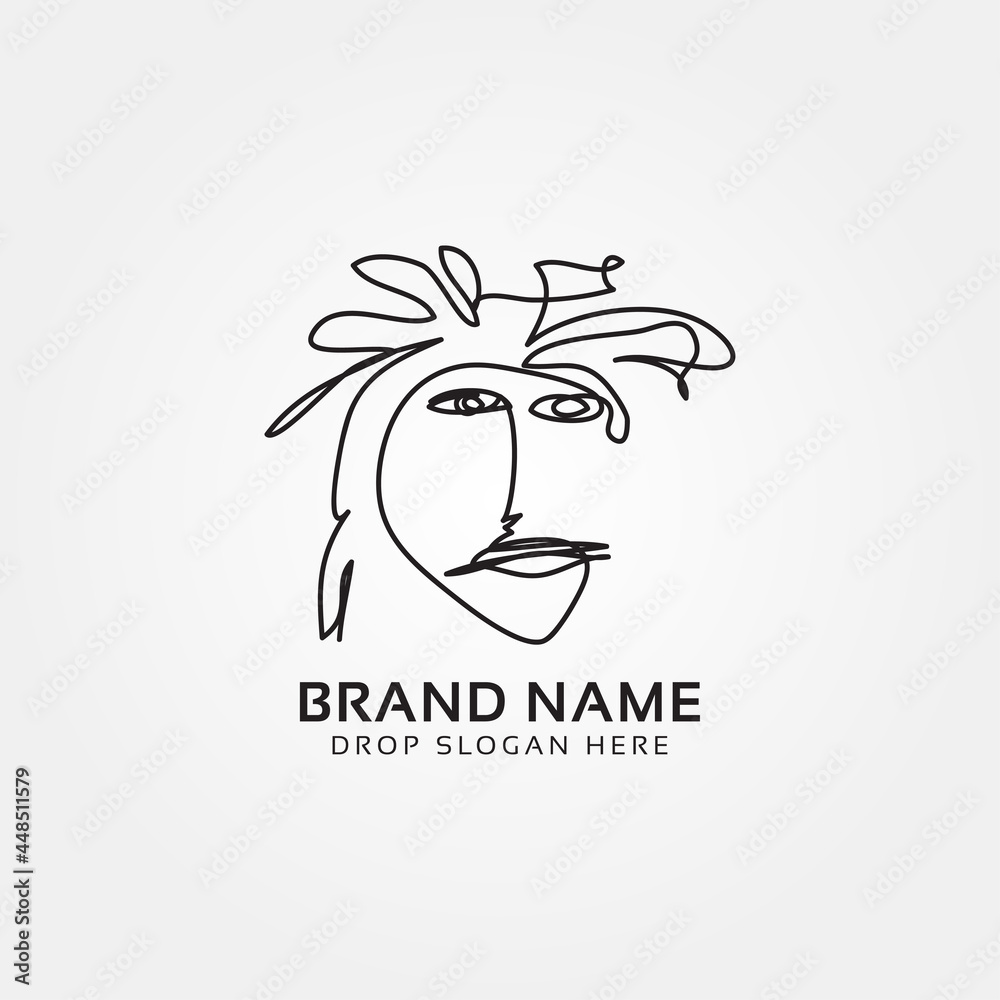 reggae man dreadlock hair continuous line drawing vector logo design ...