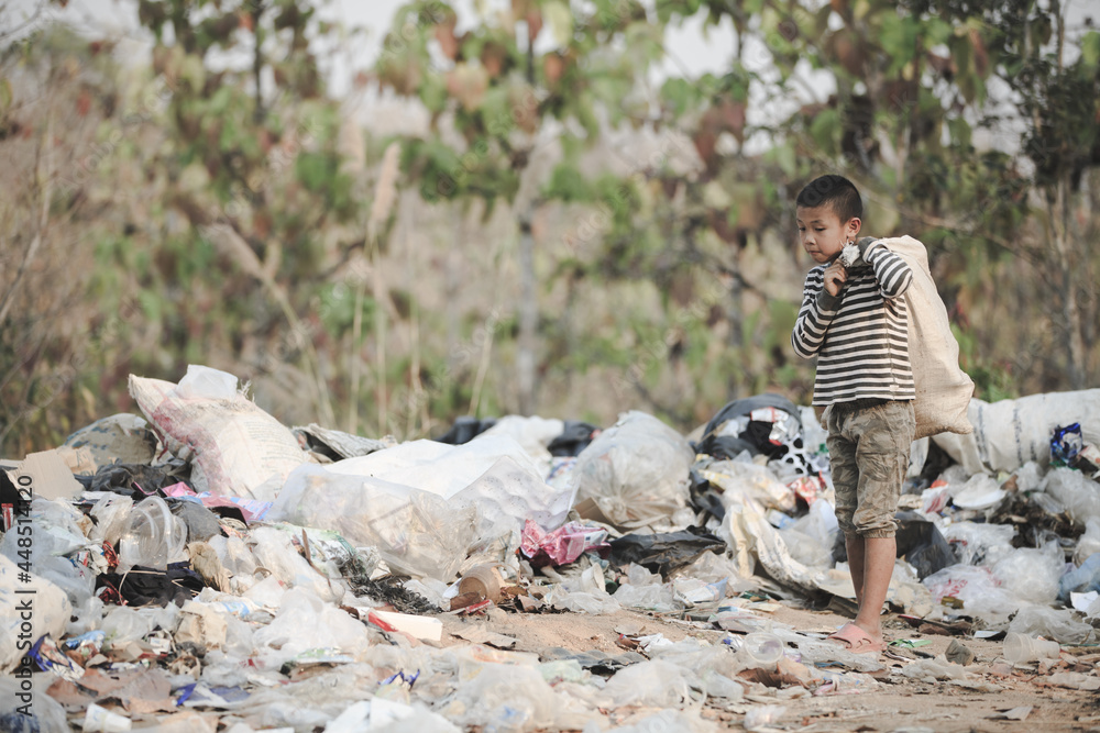 Poor children collect garbage for sale because of poverty, Junk recycle ...