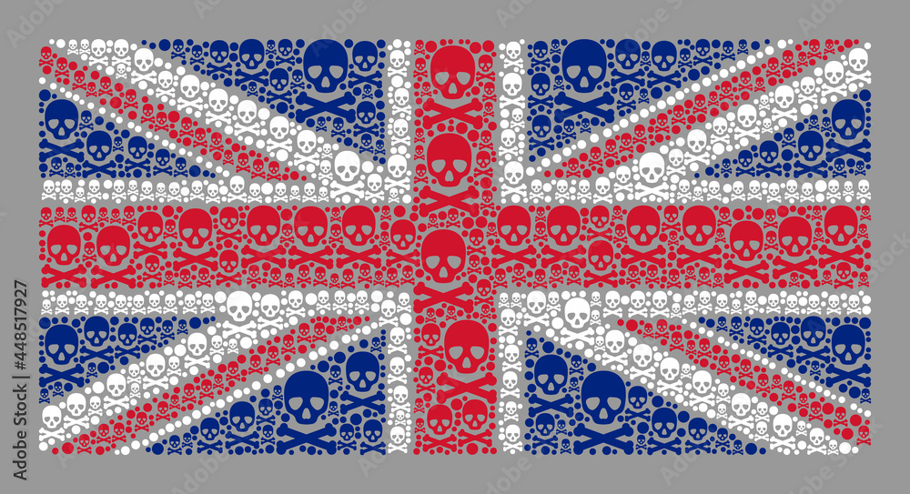 Mosaic United Kingdom flag designed of skull items. Pirate vector ...
