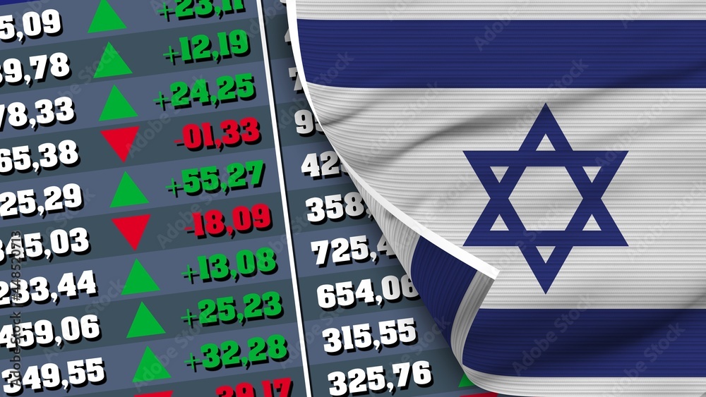 Israel Flag and Finance, Stock Exchange, Stock Market Chart, Fabric ...