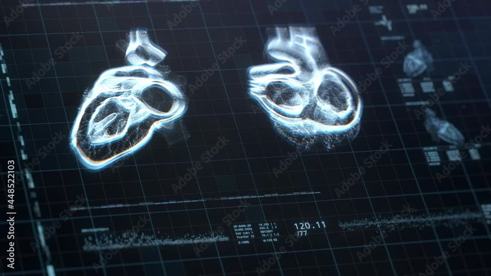 Heart scan front, side view animation. Digital artifacts, dynamic ...