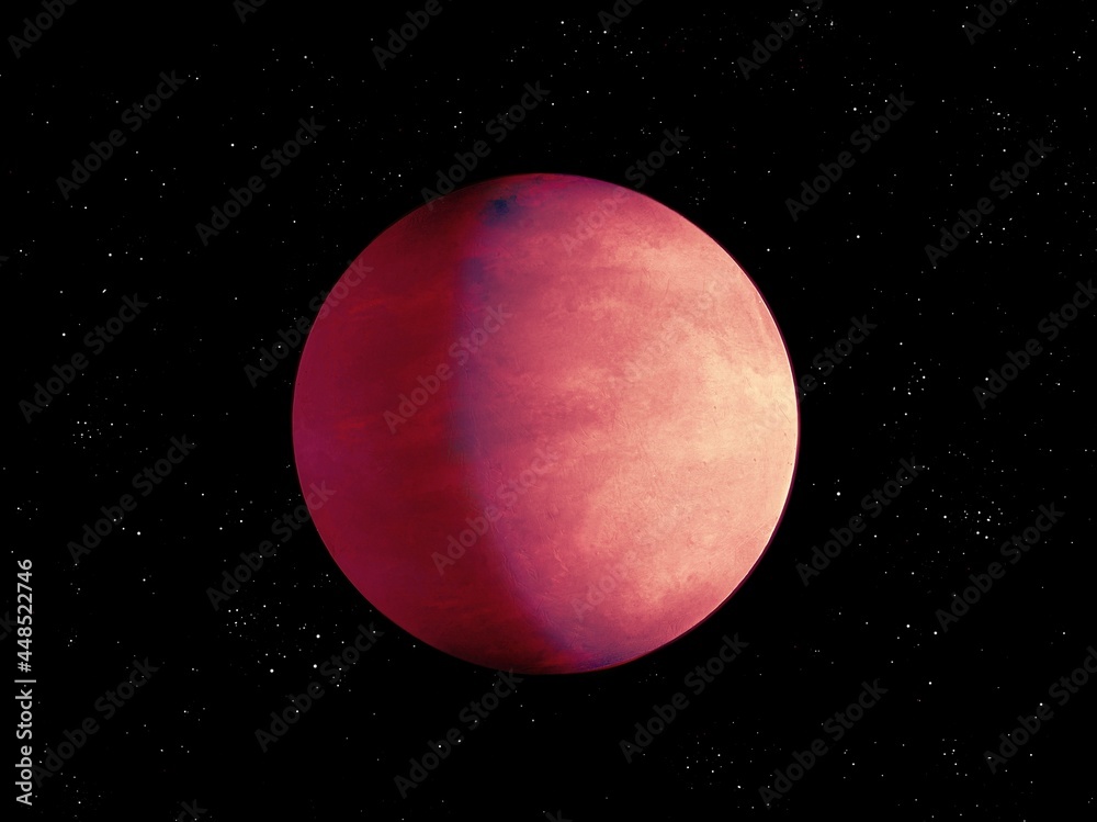 Beautiful gas planet in crimson color. An exoplanet is made of hydrogen ...
