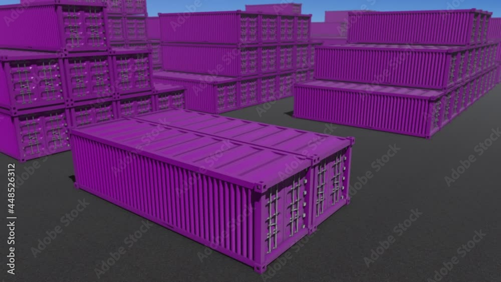 Seamless looping 3d animation of magenta shipping containers in top ...