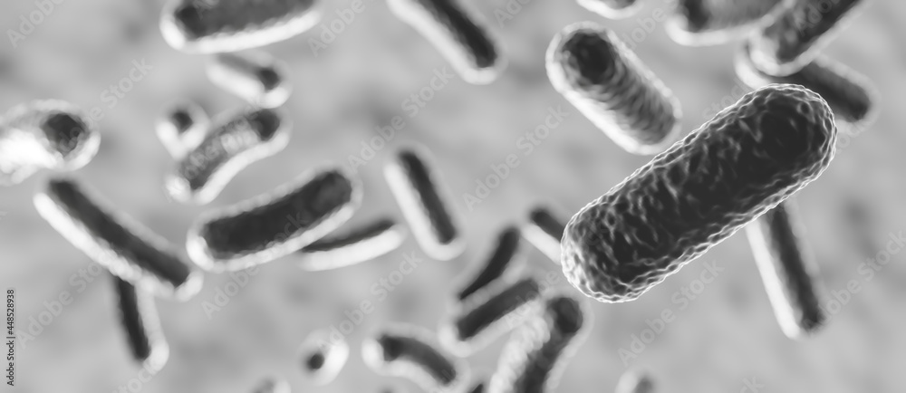 Microorganism cells floating inside human body under microscope, 3d ...