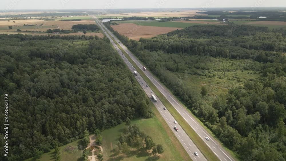 Aerial view of the main highway in Lithuania connecting Vilnius, Kaunas ...