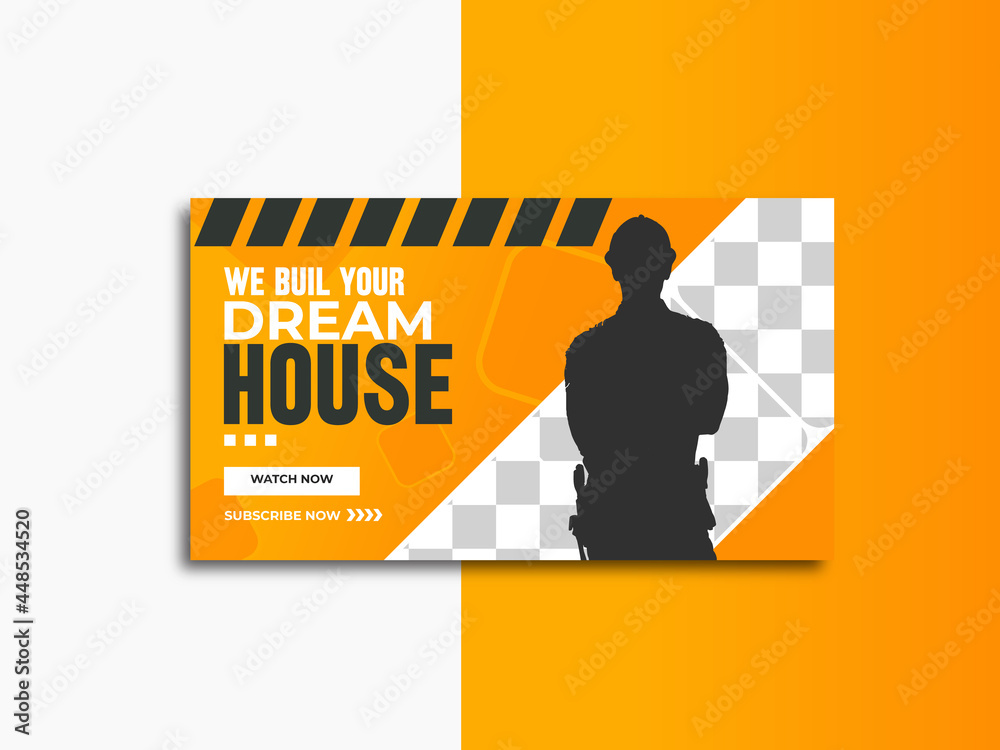 Construction youtube Thumbnail and video web banner design Stock Vector ...