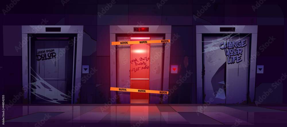 Broken elevators, abandoned lift with damaged door Stock Vector | Adobe ...