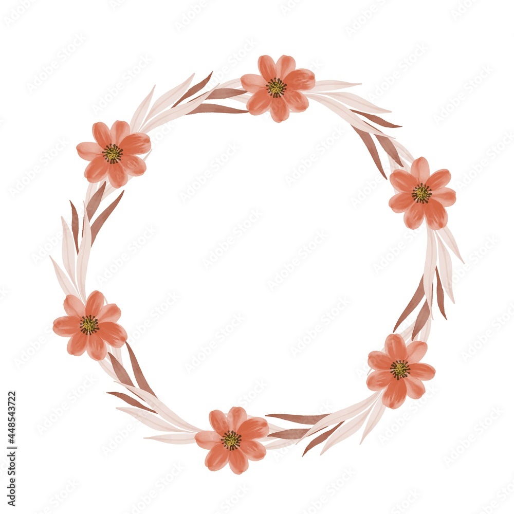 circle frame with brown leaves and oramge flower border for greeting ...