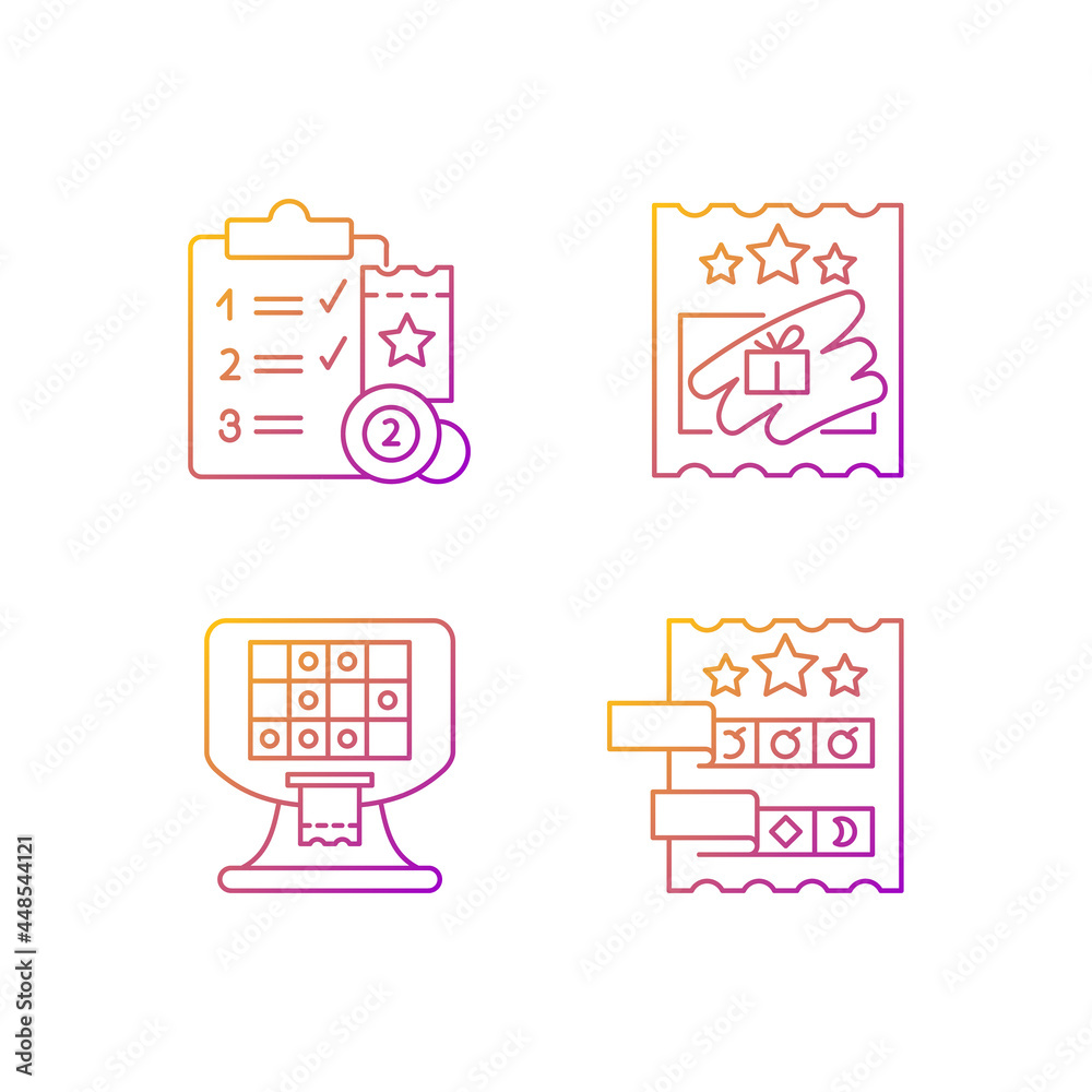 Lottery conduction gradient linear vector icons set. Lotto session ...