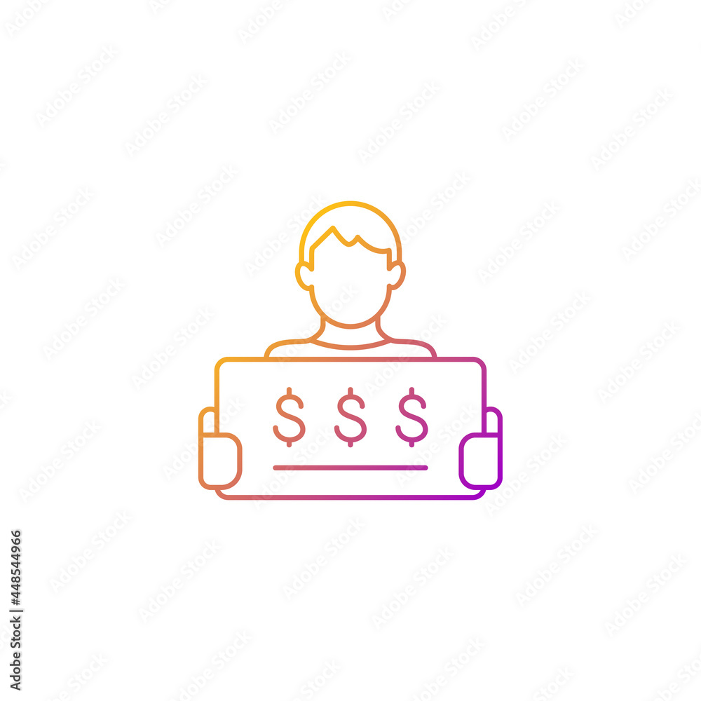 Claim lotto prize gradient linear vector icon. Getting ticket from draw ...